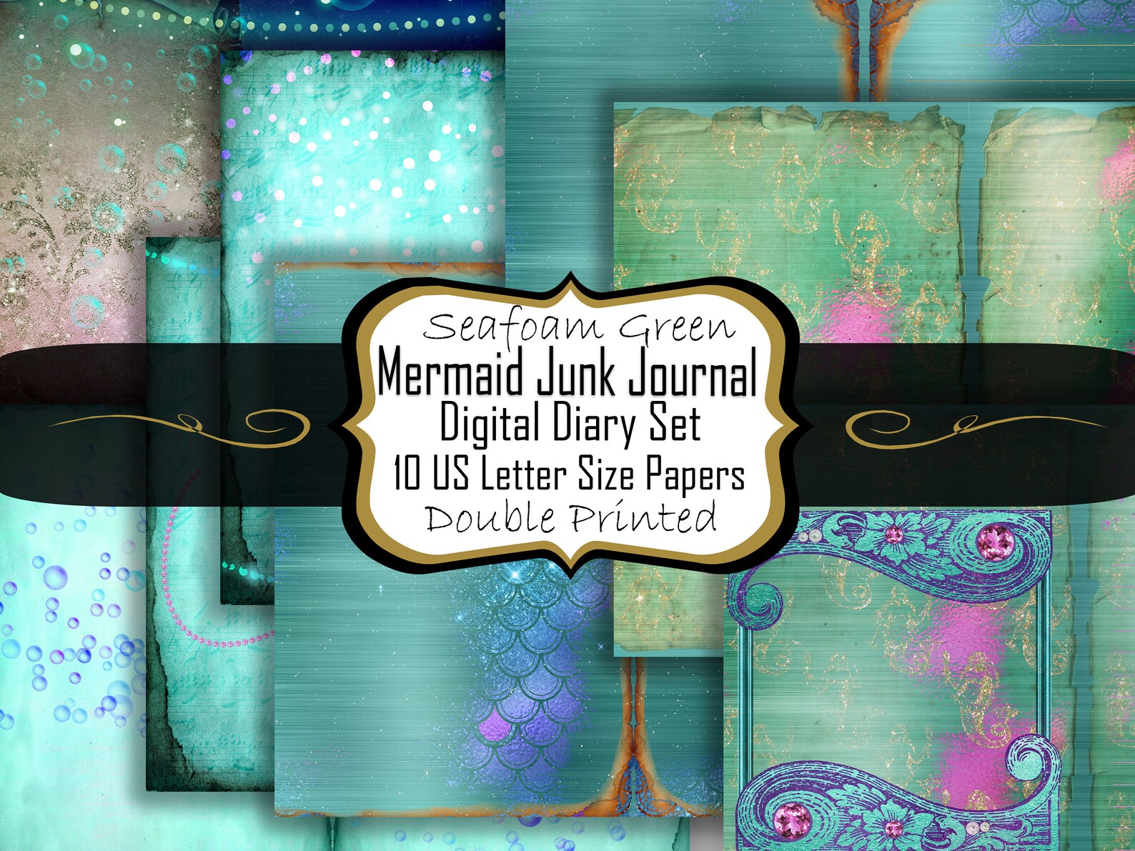 Mermaids Diary, Seafoam Green Victorian Junk Journal, Mermaid Digital ...