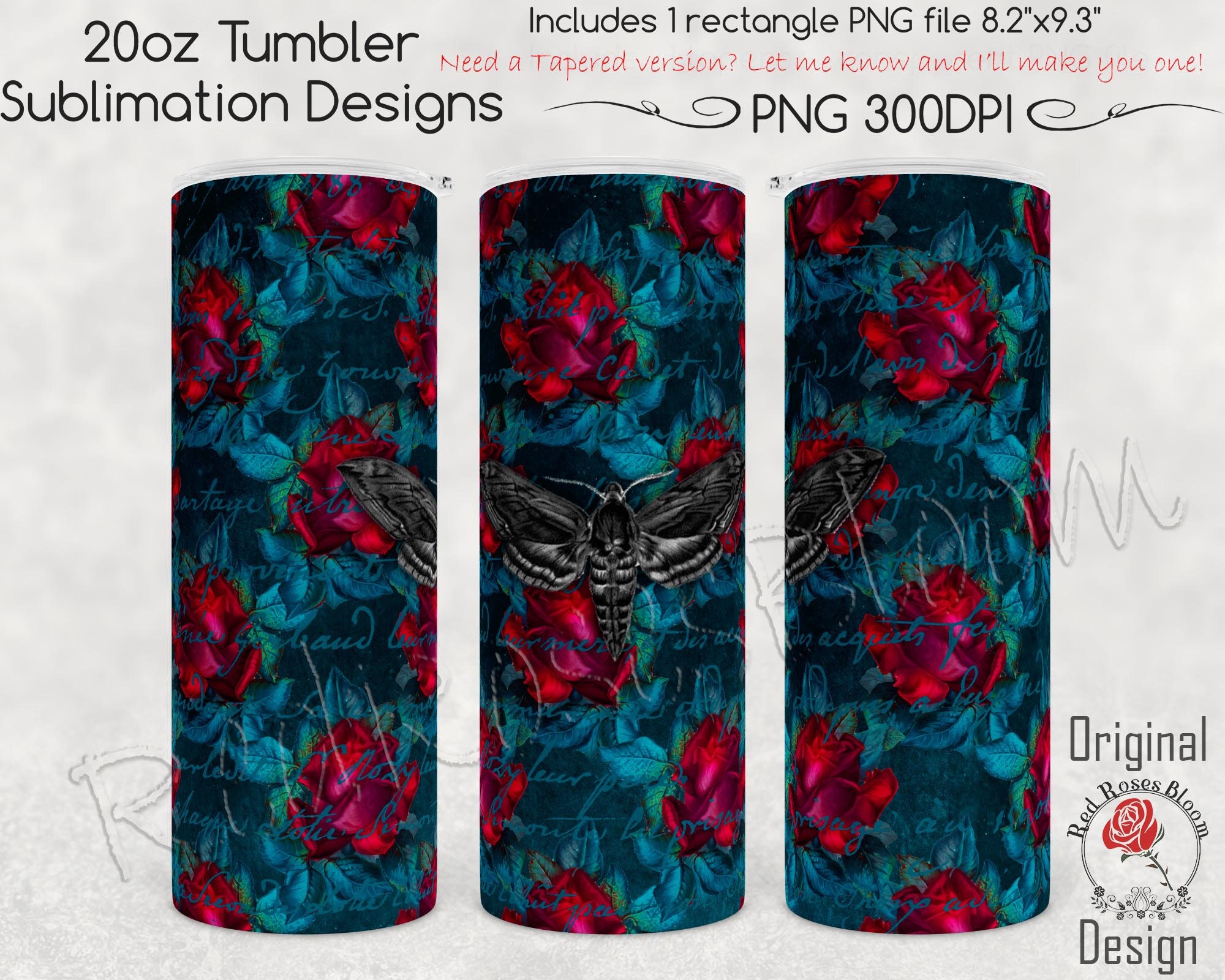 Enchanted Gothic Moth Skinny Tumbler Sublimation Design, 20oz Ocean ...