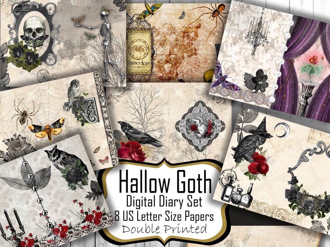 Gothic Diary, Gothic Junk Journal, Goth Digital Paper Set, Printable ...