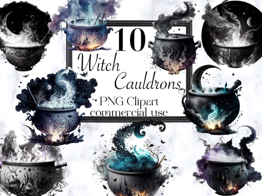 Witchy Cauldrons Clipart, Witch Cooking Pot Fantasy Clipart, Fairytale ...