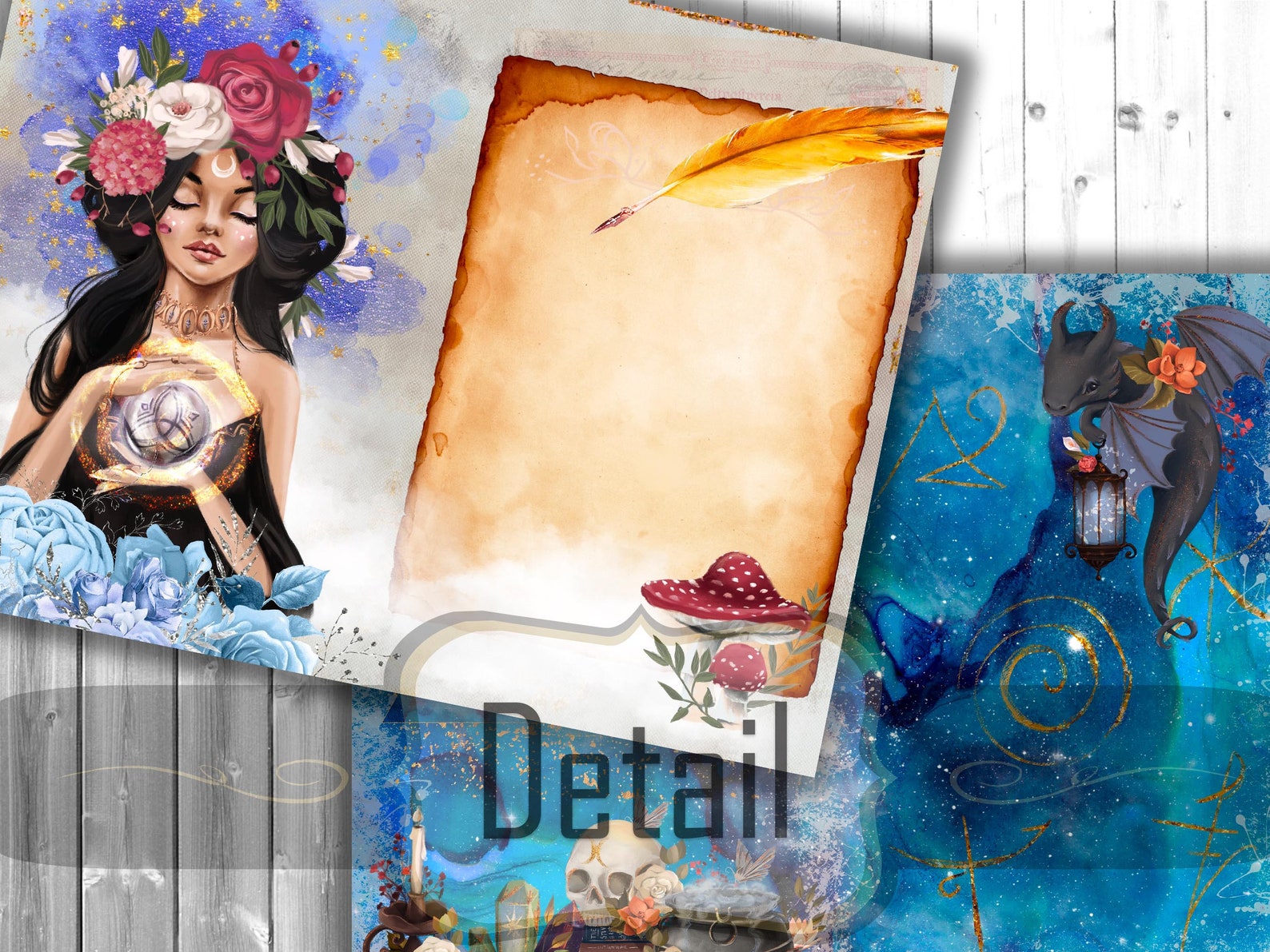 Moon Witch Digital Journal Papers Fantasy Gothic Diary - Etsy