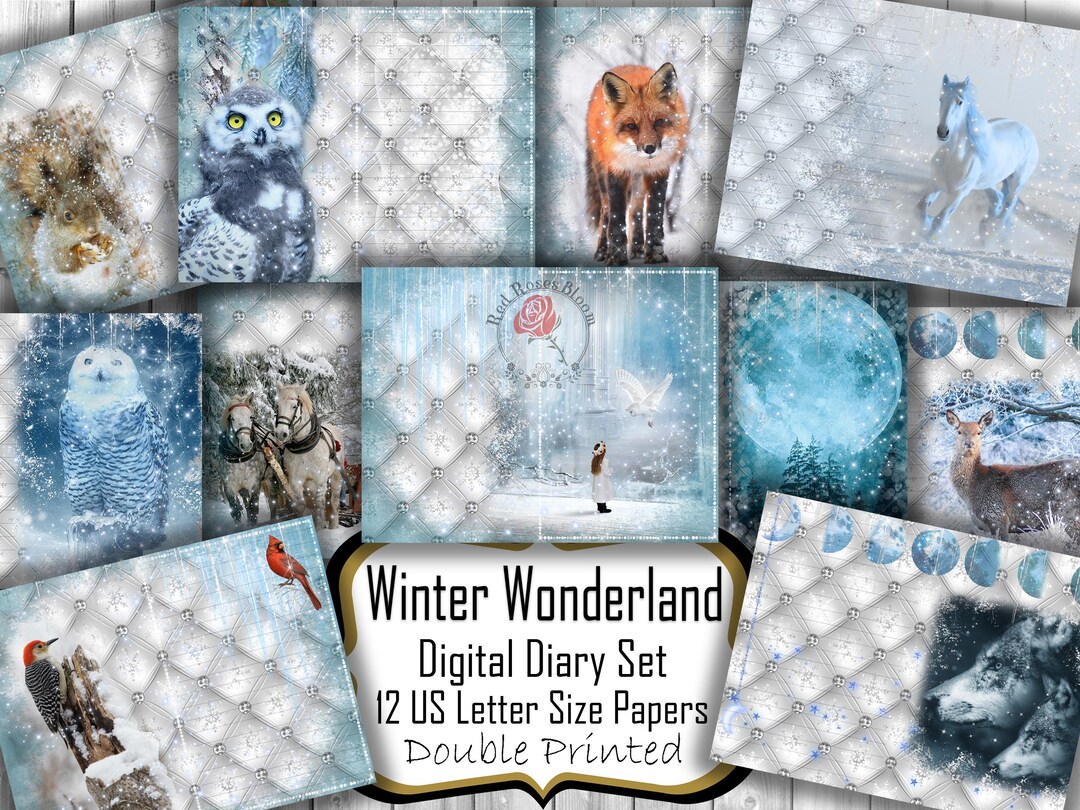 Winter Wonderland Digital Journal Papers, Snow Fantasy Blue Diary ...