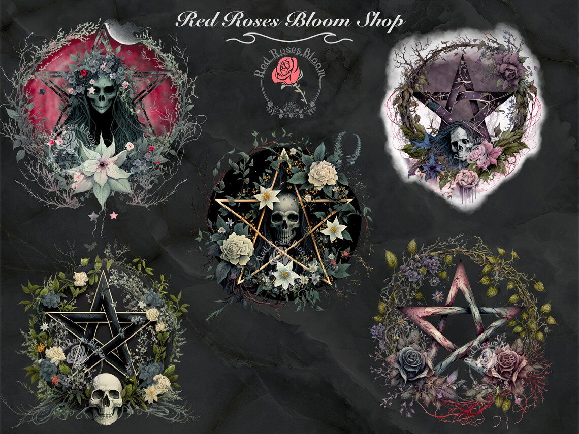 Floral Pentagram Clipart, Witch Fantasy Clipart, Halloween Witchy ...