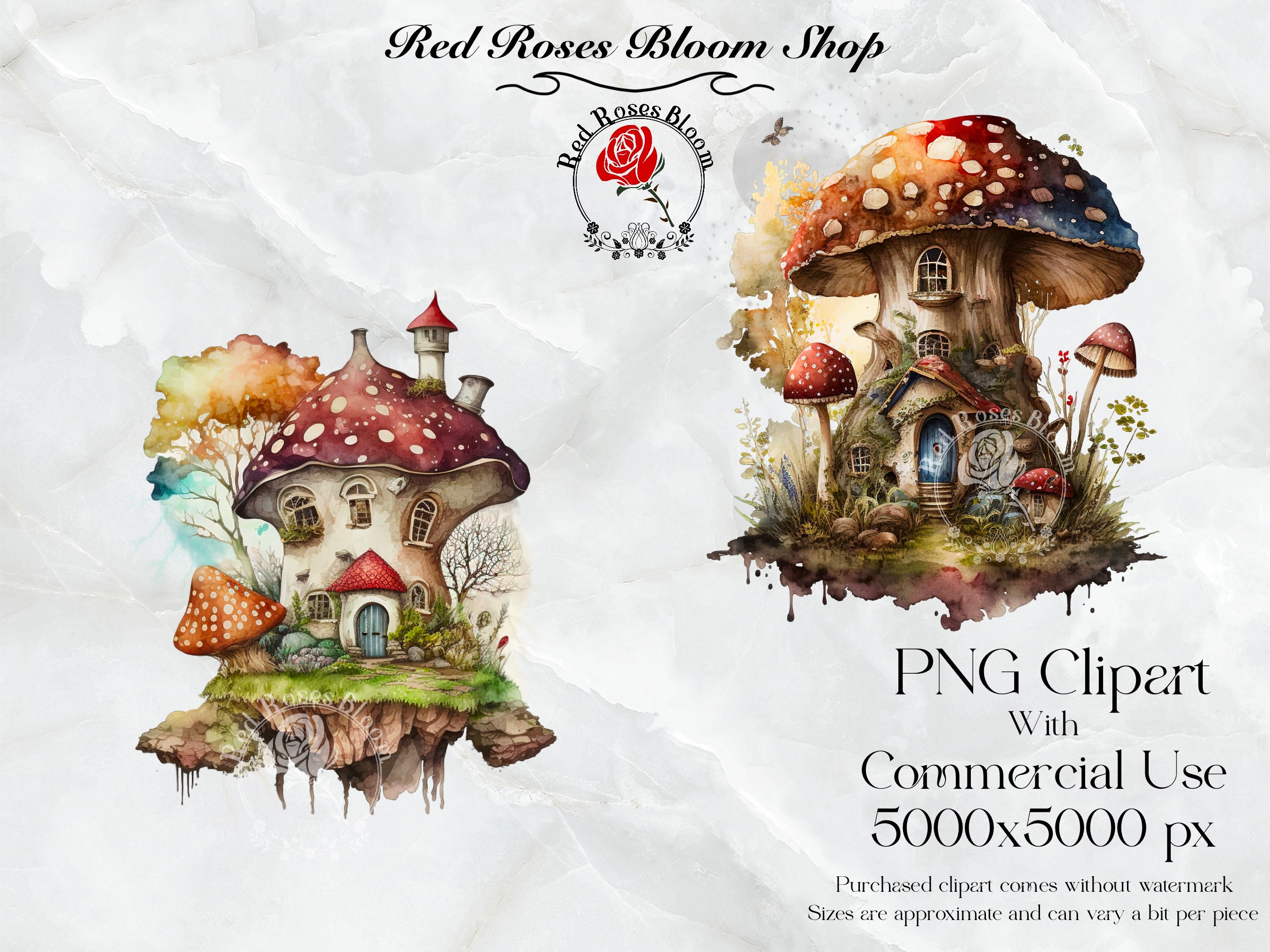 Mushroom Houses Clipart, Fairy Forest House Fantasy Clipart, Gnome ...