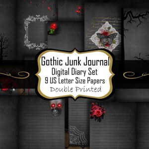 Gothic Diary, Gothic Junk Journal, Goth Digital Paper Set, Printable ...