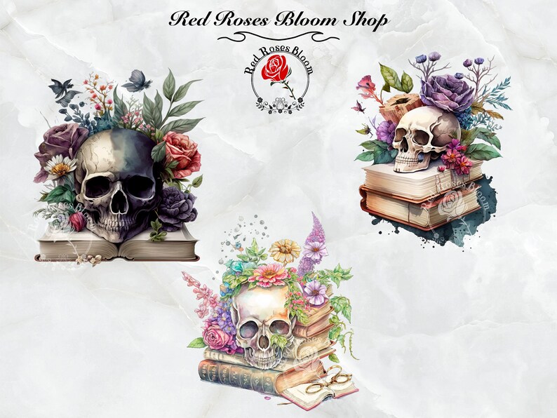 Floral Gothic Skulls Clipart, Fantasy Clipart, Halloween Skull Witchy ...