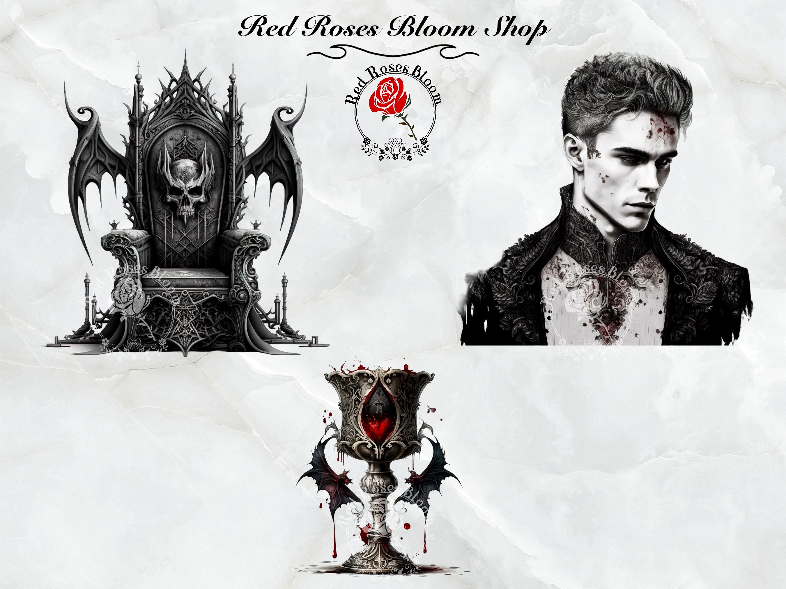 Vampire Prince Clipart, Gothic Fantasy Clipart, Black and Red Gothic ...