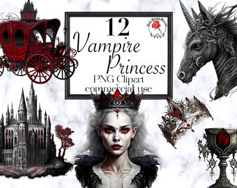Vampire Princess Clipart, Gothic Fantasy Clipart, Black and Red Gothic ...