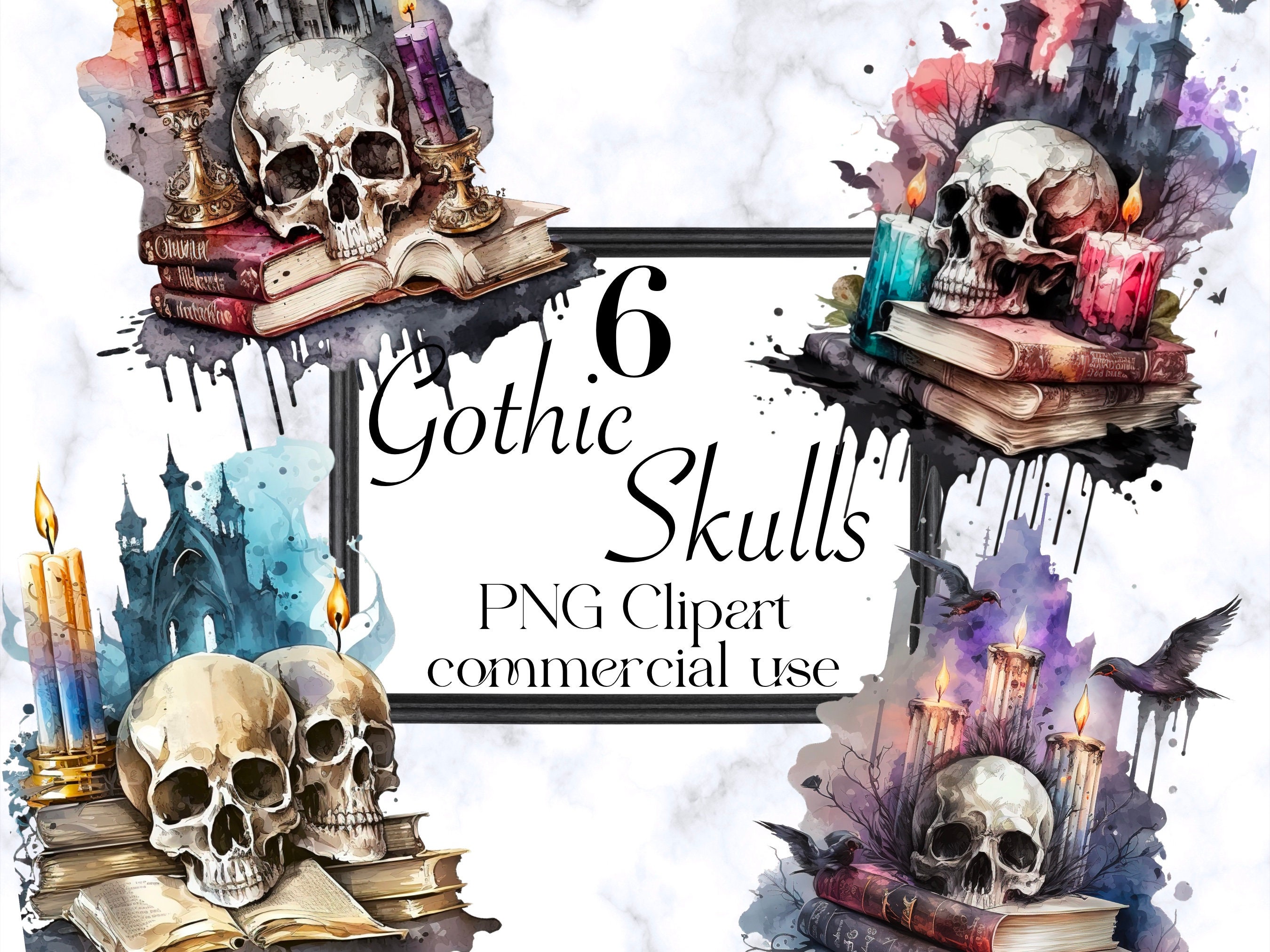 Gothic Skulls Clipart Fantasy Clipart Halloween Skull Witchy - Etsy