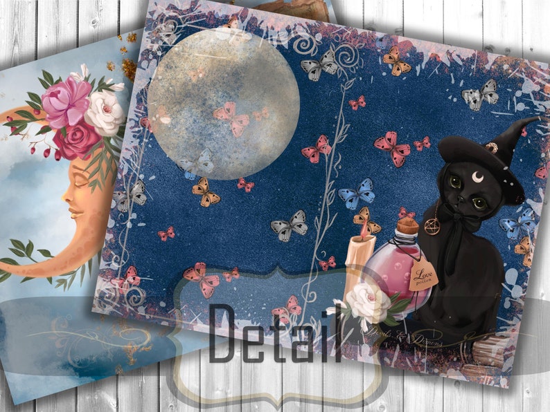 Moon Witch Digital Journal Papers Fantasy Gothic Diary - Etsy