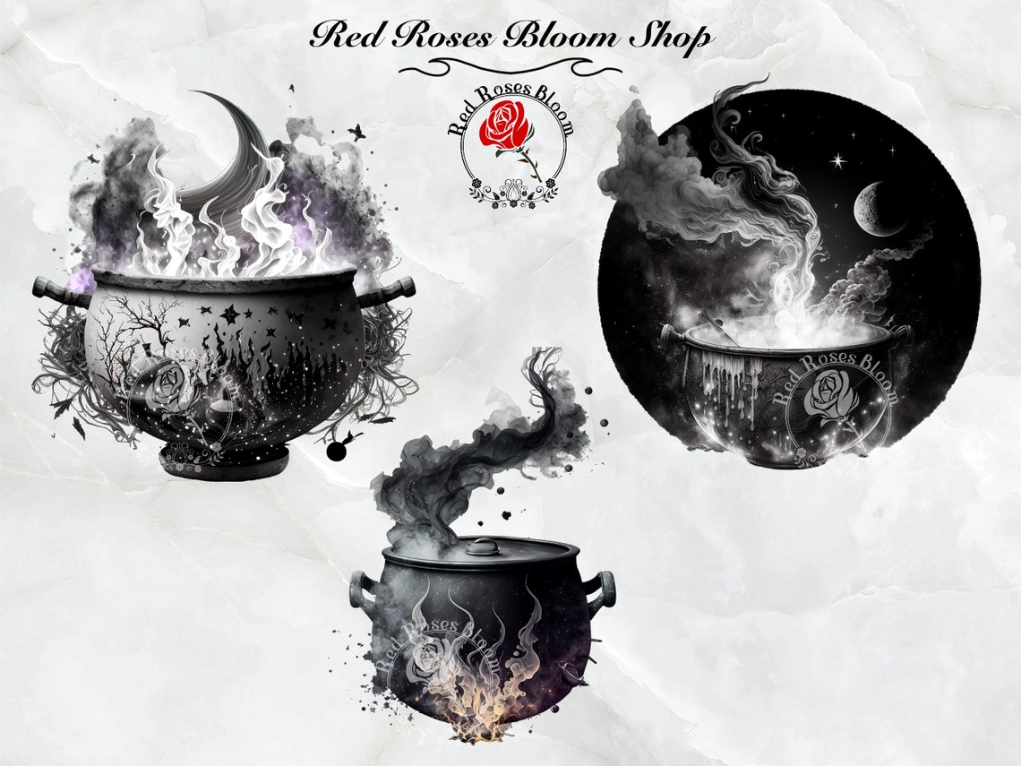 Witchy Cauldrons Clipart, Witch Cooking Pot Fantasy Clipart, Fairytale ...