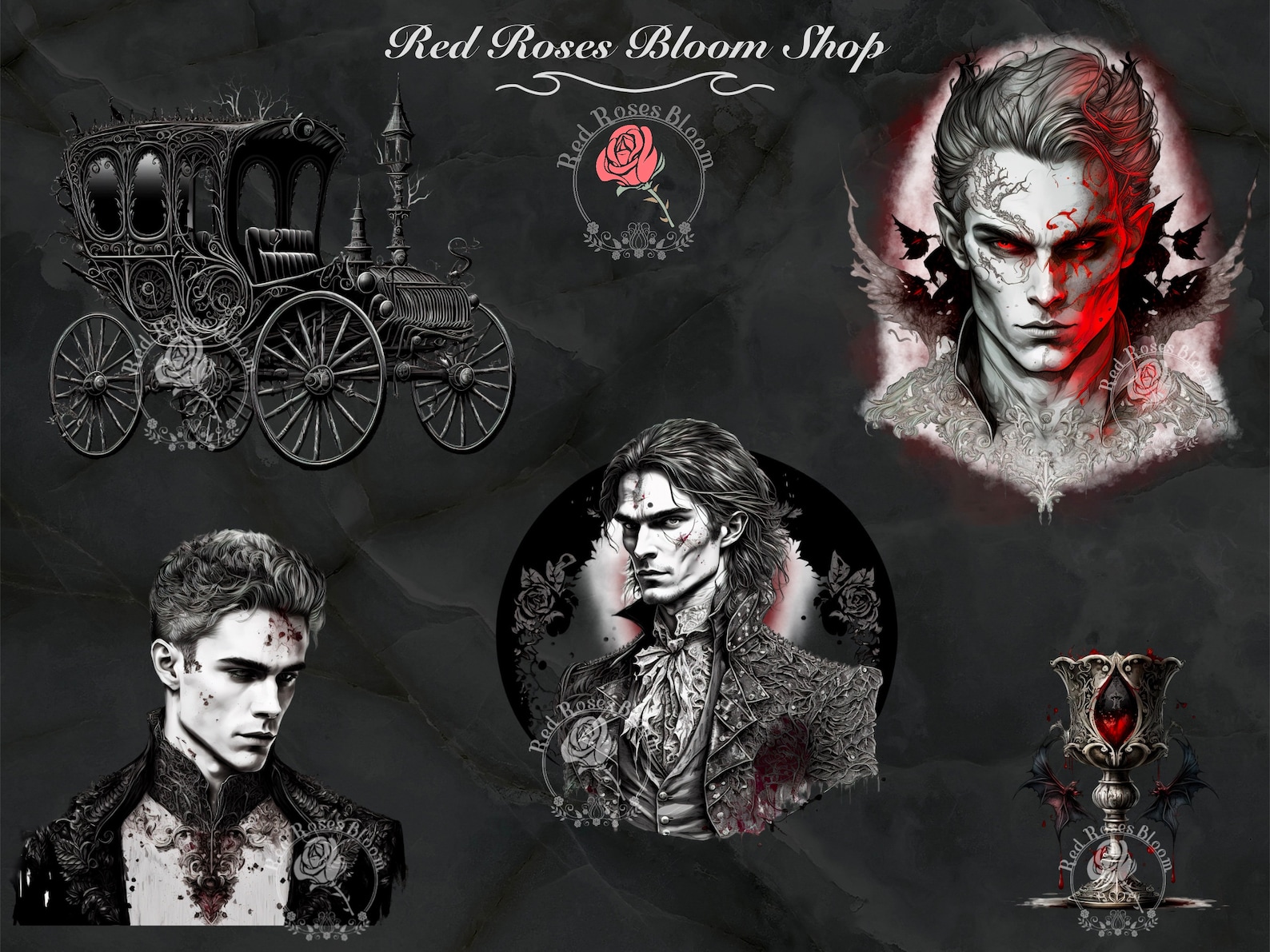 Vampire Prince Clipart, Gothic Fantasy Clipart, Black and Red Gothic ...