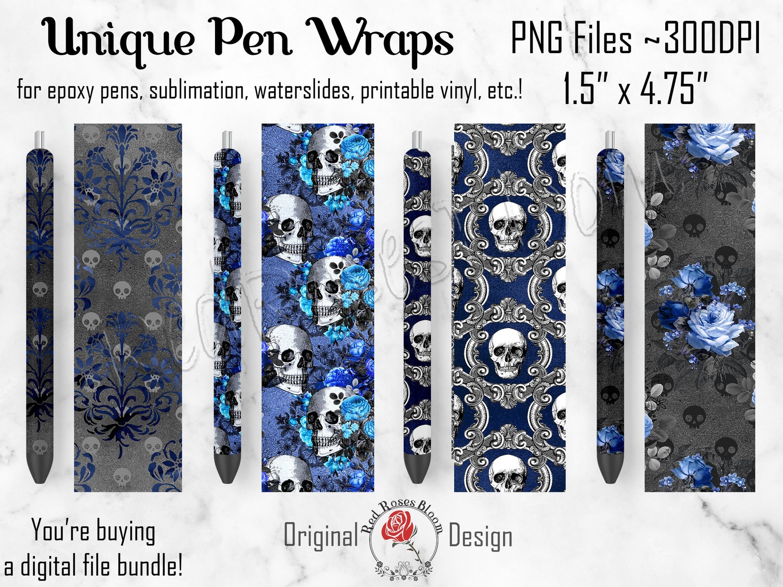 Gothic Skull Pen Wraps, Waterslide Pen Wrap, Pen PNG Files, Gothic Pen ...