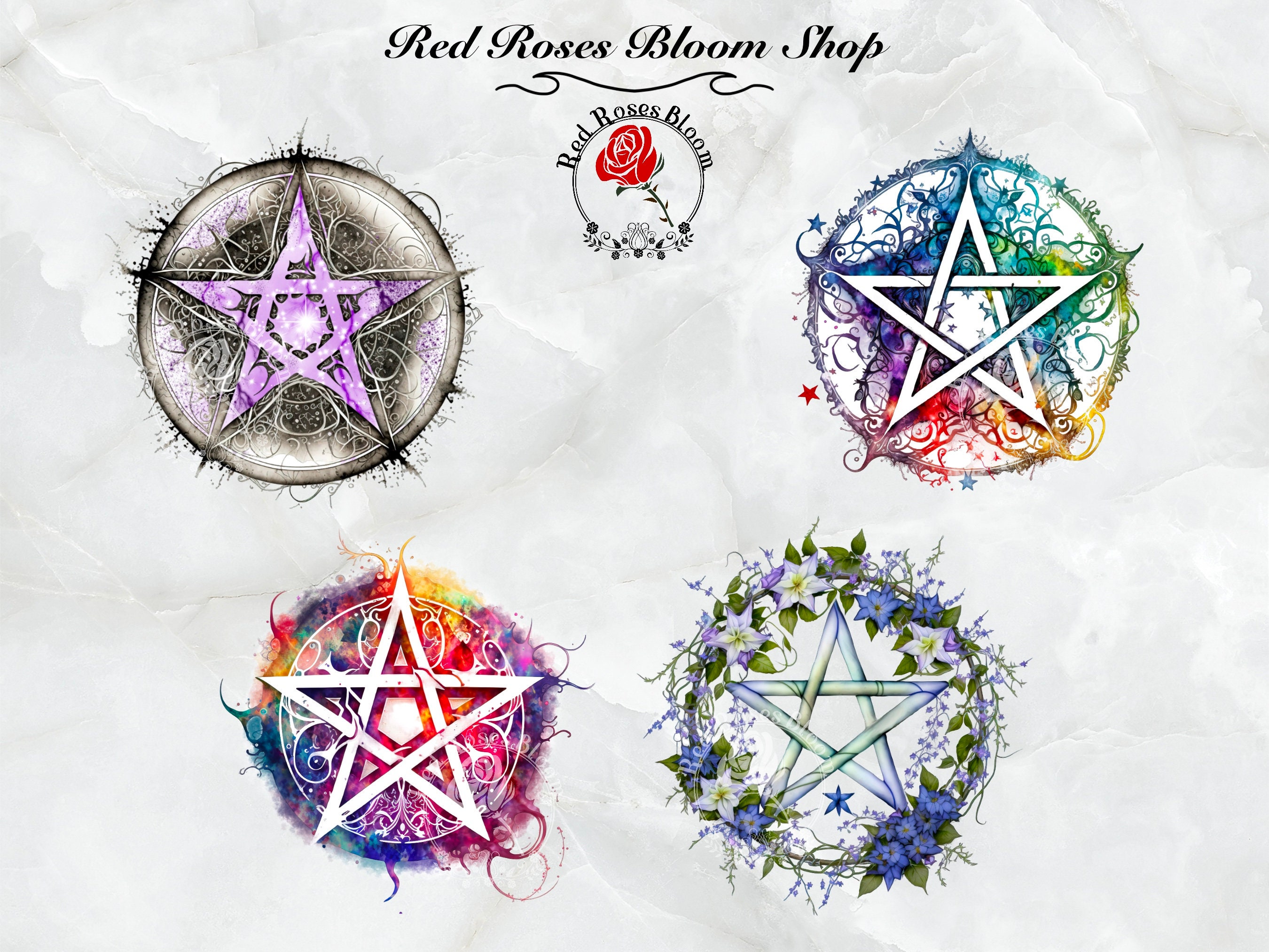 Floral Pentagram Clipart, Witch Fantasy Clipart, Halloween Witchy ...