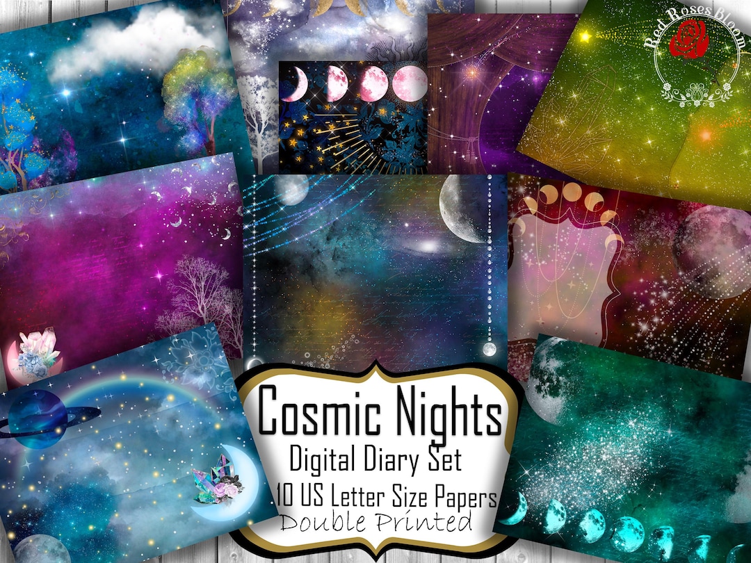 Cosmic Nights Junk Journal Papers, Celestial Fantasy Diary, Moon and ...