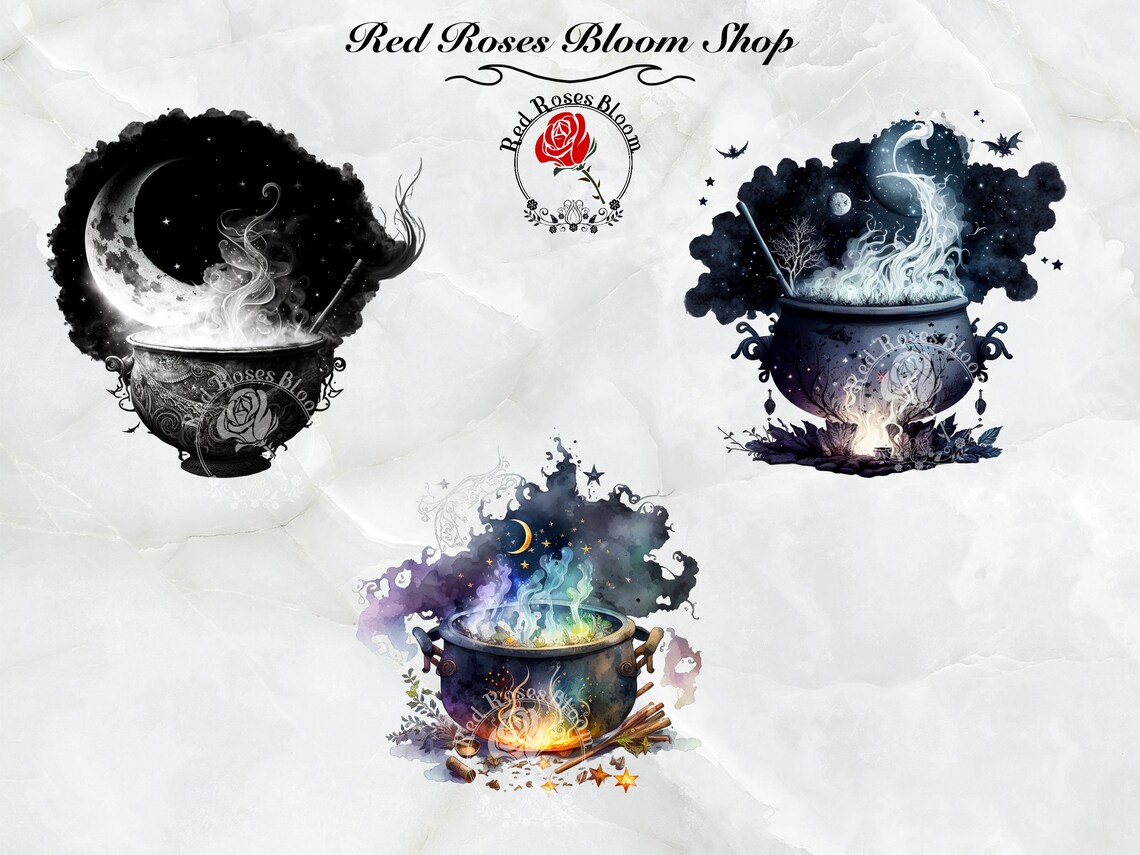 Witchy Cauldrons Clipart, Witch Cooking Pot Fantasy Clipart, Fairytale ...