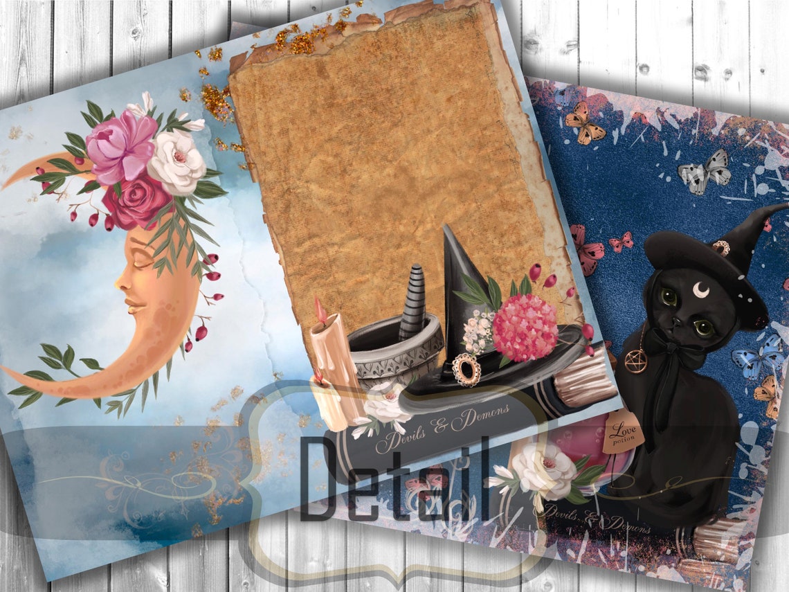 Moon Witch Digital Journal Papers Fantasy Gothic Diary - Etsy