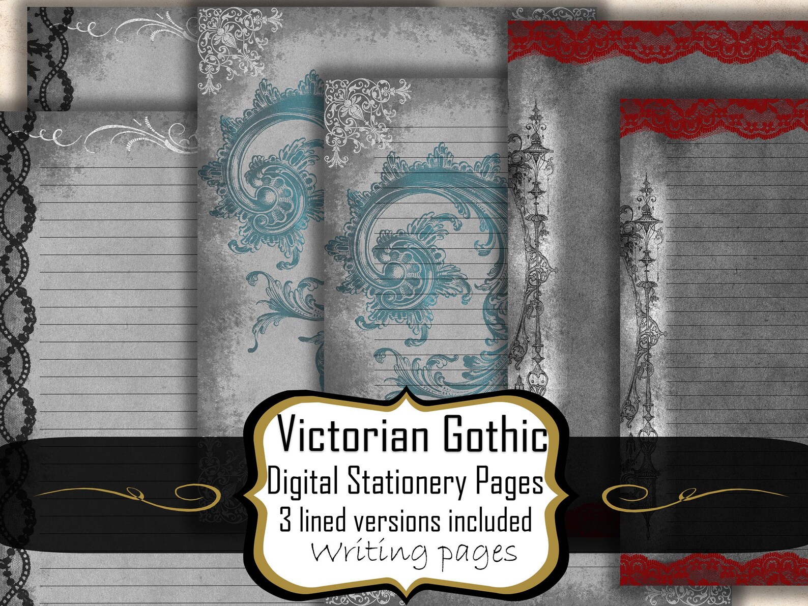 Gothic Stationery Paper, Gothic Writing Paper, Printable Stationery ...