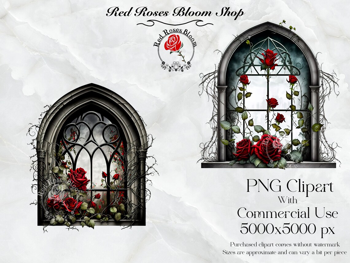 Gothic Window Clipart, Vampire Fantasy Clipart, Black and Red Gothic ...