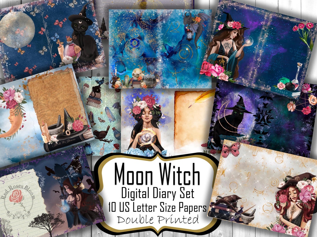Moon Witch Digital Journal Papers, Fantasy Gothic Diary, Witches Junk ...
