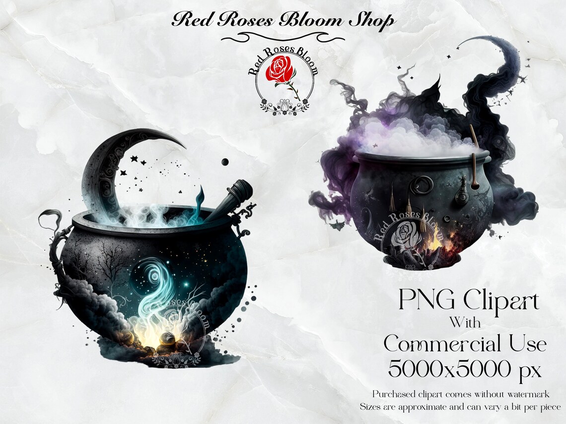 Witchy Cauldrons Clipart, Witch Cooking Pot Fantasy Clipart, Fairytale ...