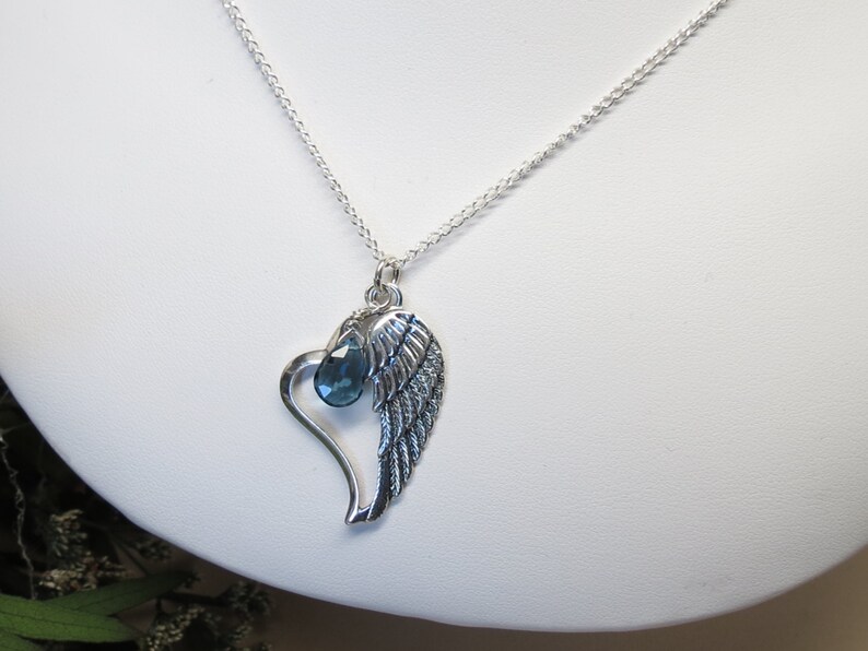 Sterling Silver Angel Wing Heart Necklace, Gemstone Memorial Jewelry - Etsy