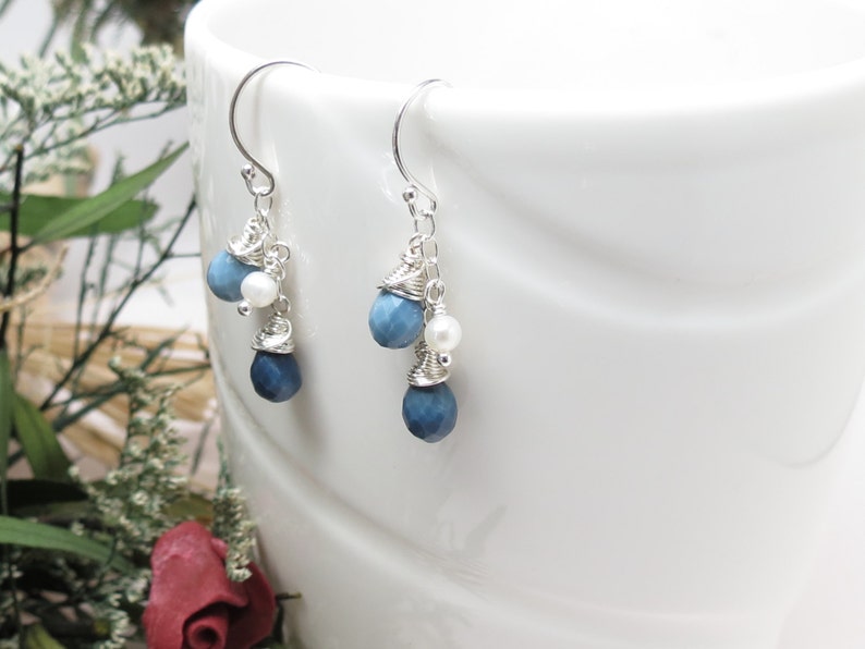 Peruvian Blue Opal With Pearl Earrings October Birthstone | Etsy