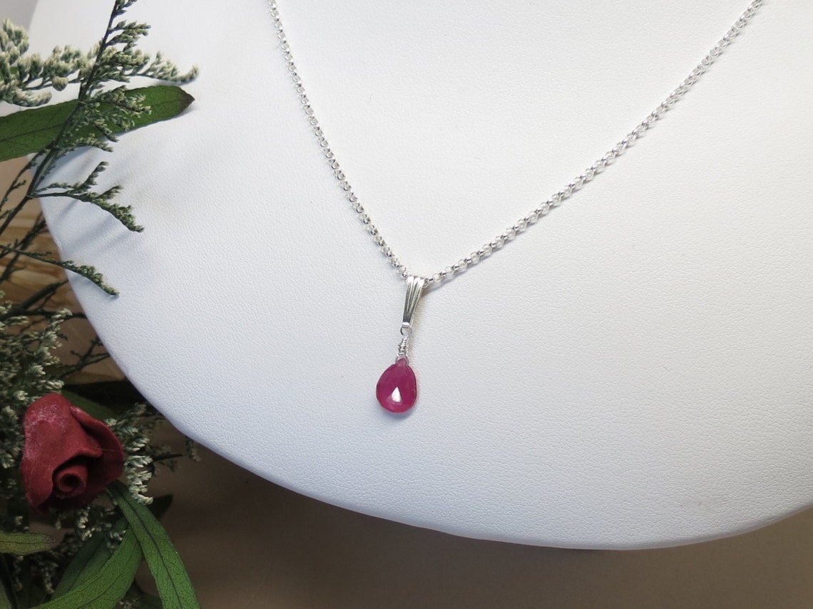 Natural Ruby Pendant Necklace Pink Gemstone Necklace July | Etsy