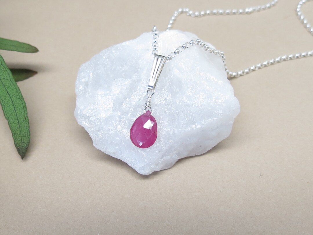Natural Ruby Pendant Necklace, Pink Gemstone Necklace, July Birthstone ...