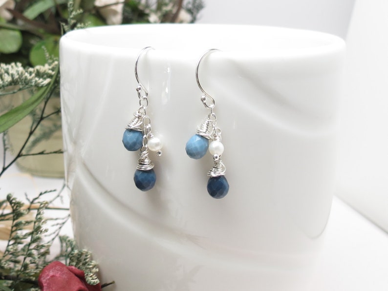 Peruvian Blue Opal With Pearl Earrings October Birthstone | Etsy
