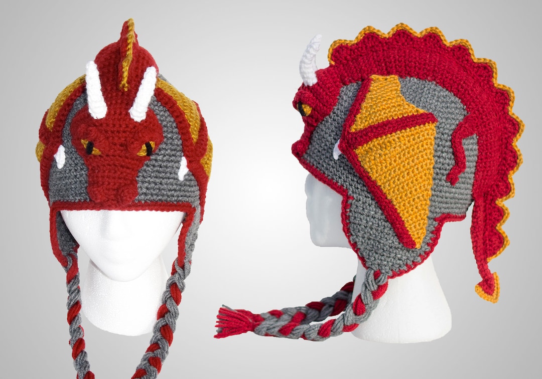 Crochet Dragon Hat Pattern. Easy Instructions for Cool Earflap Beanie. Perfect Gift for Babies ...