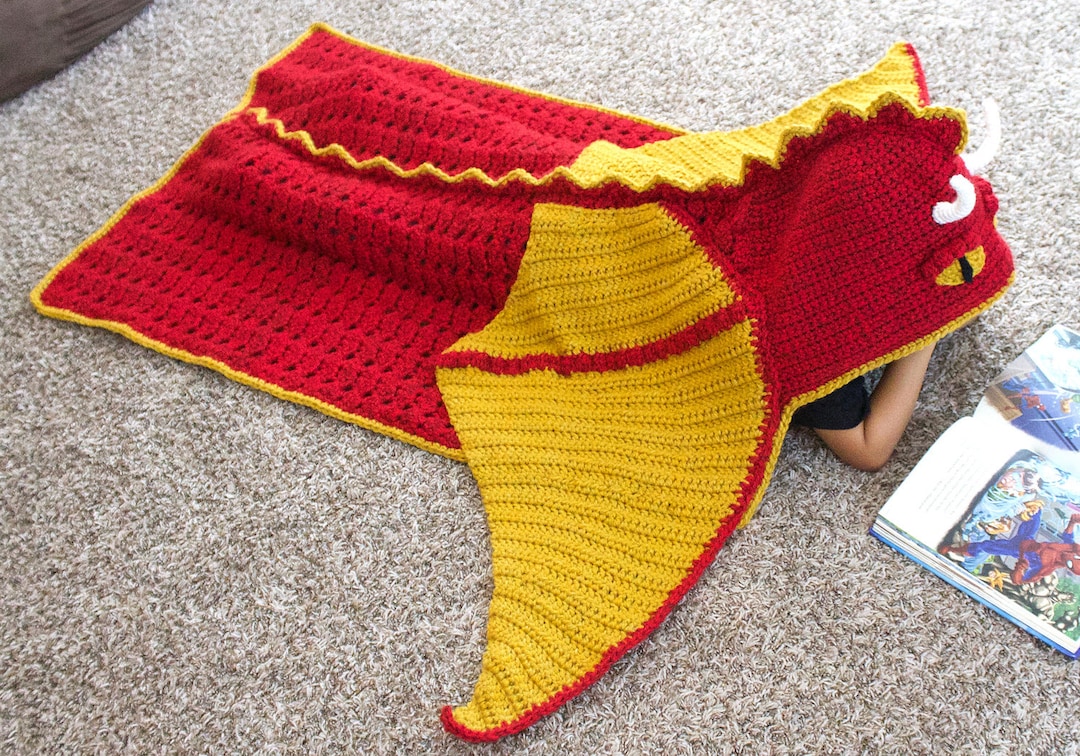 Crochet Dragon Blanket Pattern - Cool Hooded Dragon Afghan Instant ...