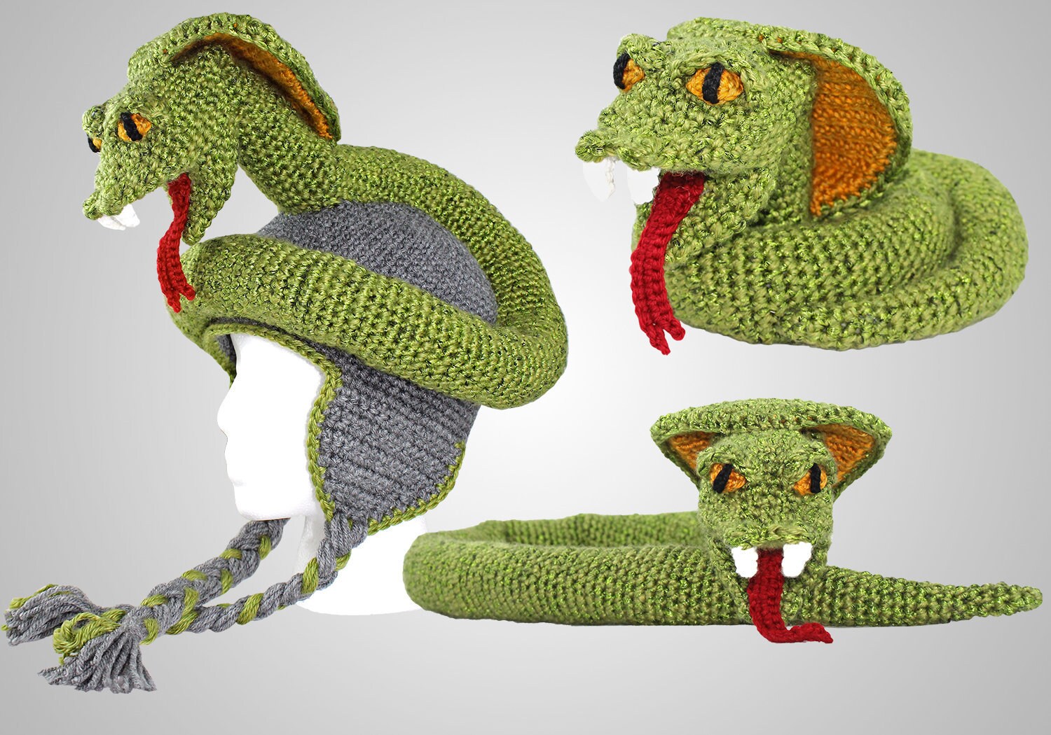 Crochet Cobra Hat & Toy Pattern. Easy Instructions for Cool Snake ...