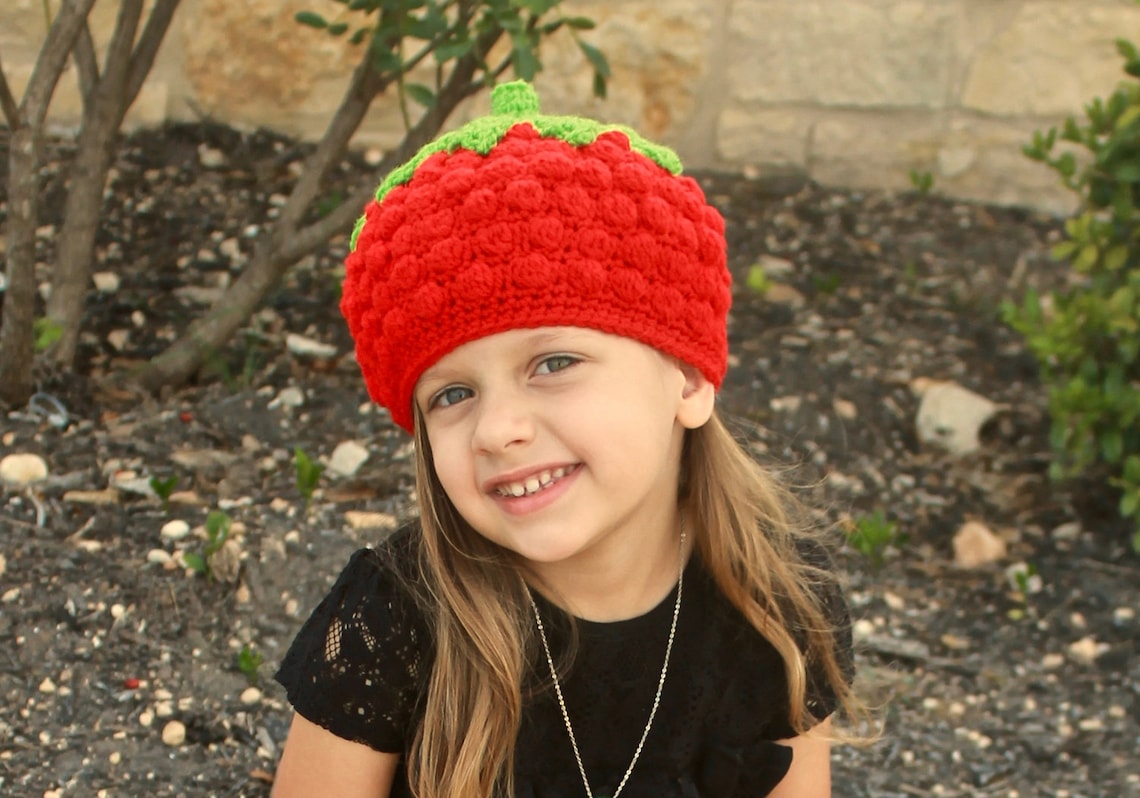 Crochet Strawberry Hat Pattern. Easy Instructions for Cute Fruit Beanie ...