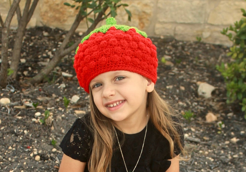 Crochet Strawberry Hat Pattern. Easy Instructions for Cute Fruit Beanie ...