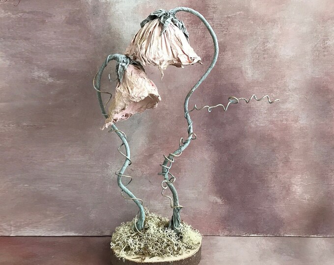 Enchanted Forest Paper Flowers Sculpture on Wood Base and Moss ...