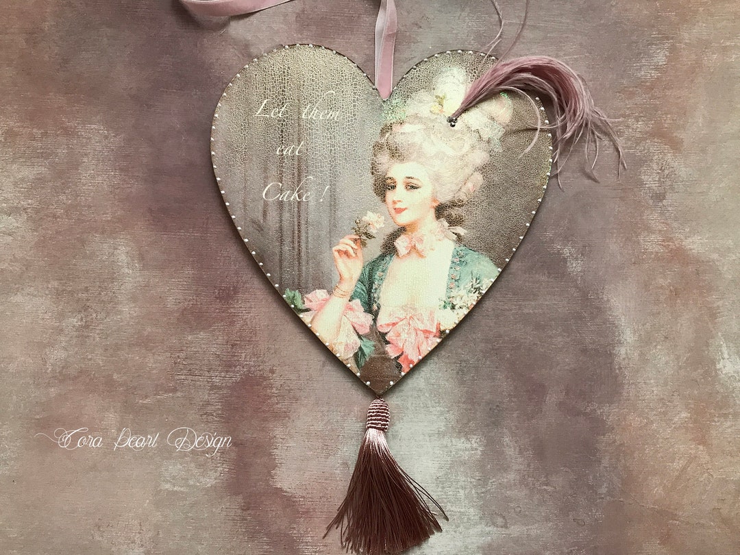 Large Marie Antoinette Wood Heart Hanging Decoration With Tassel ...