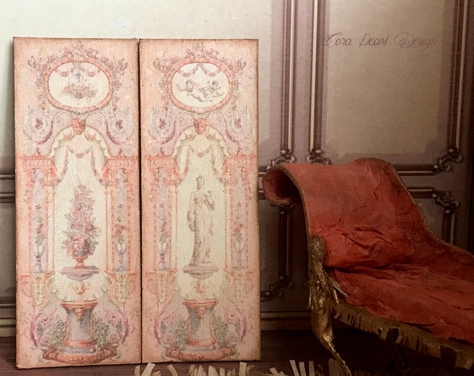 Miniature French Aubusson Wall Panels , 12th Scale Dollhouse Decorative ...