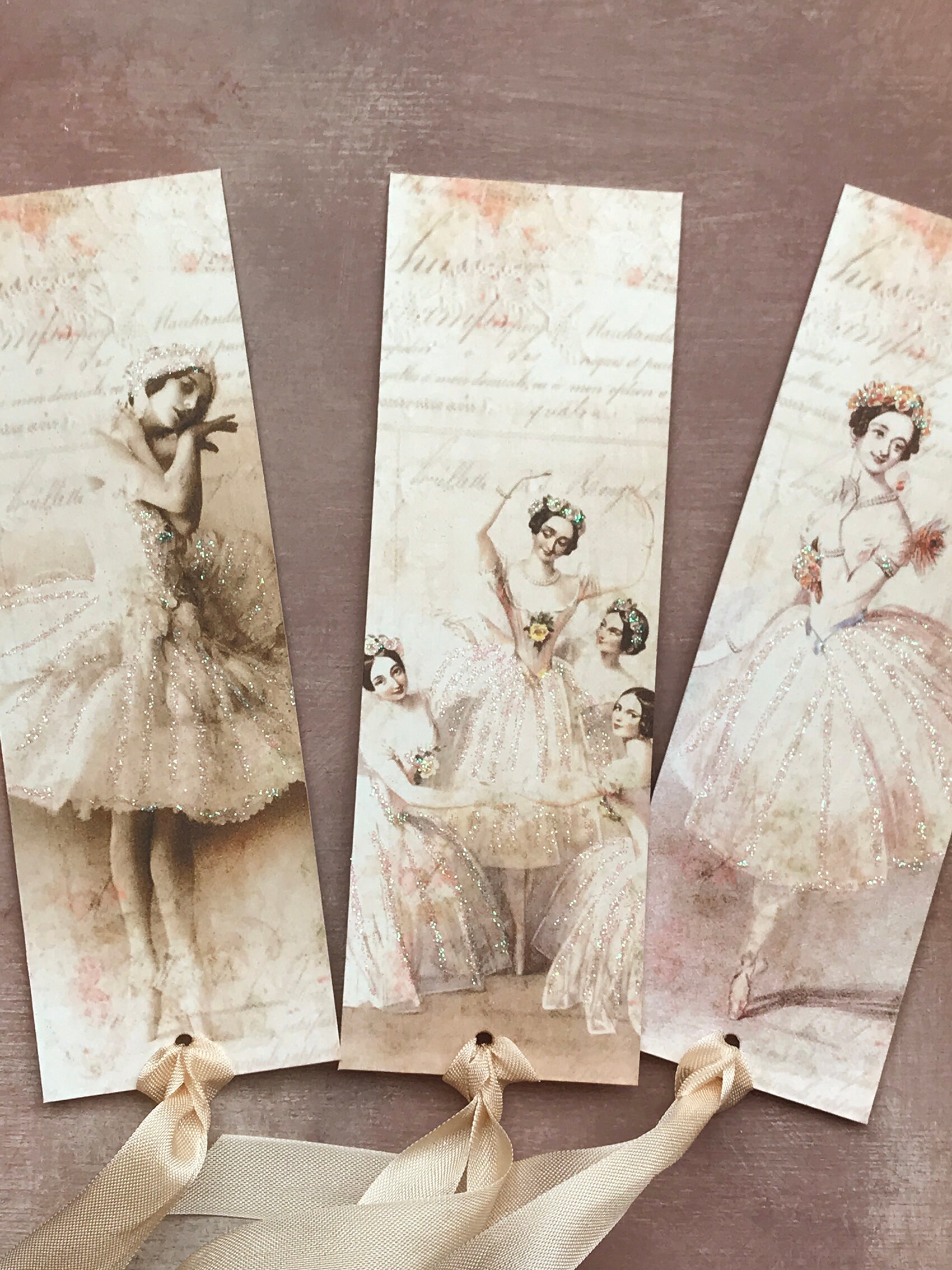 5 Glitter Vintage Ballerina Bookmarks Shabby Chic Ballet Art | Etsy