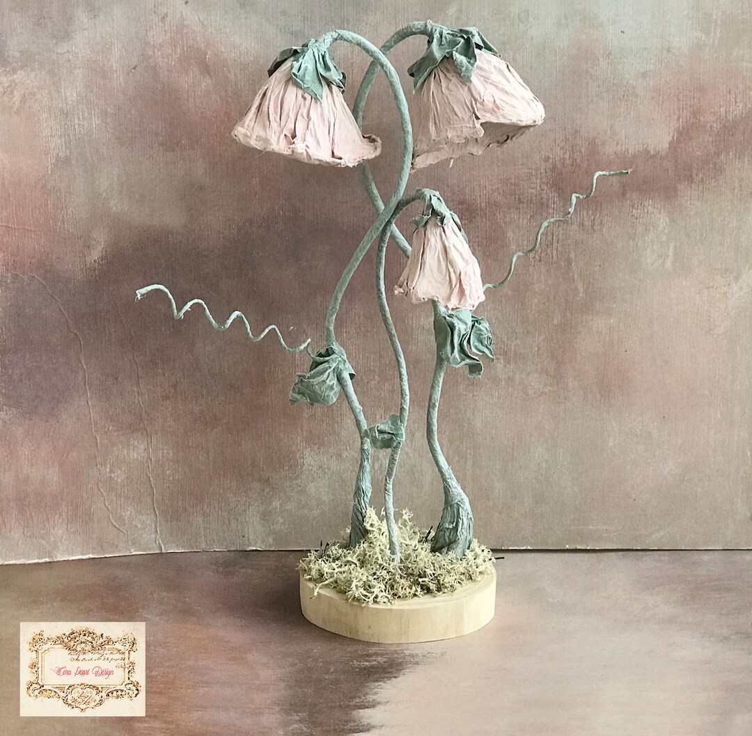 Enchanted Forest Paper Flowers Sculpture on Wood Base and Moss ...