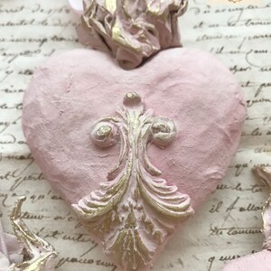 3 Pink Heart Hanging Decorations , Valentines Day Decor , Baroque ...