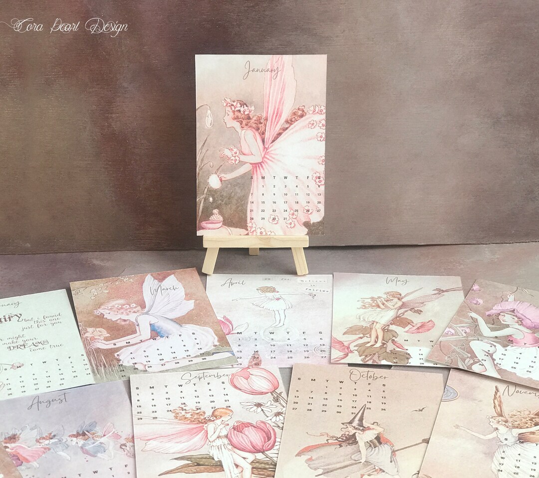 2024 Vintage Fairy Desk Calendar on Wooden Easel , Fairytale Lover Gift ...
