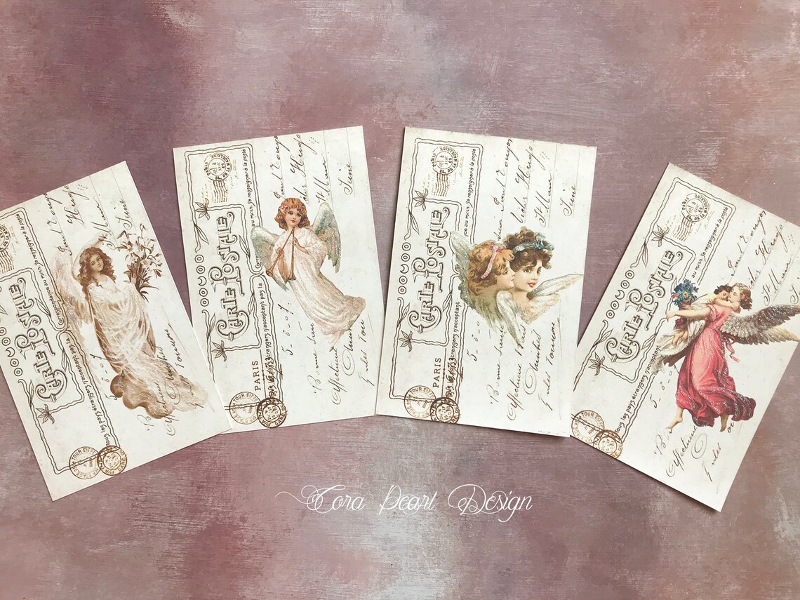 Vintage Christmas Angel Cards with glitter 4 Victorian | Etsy