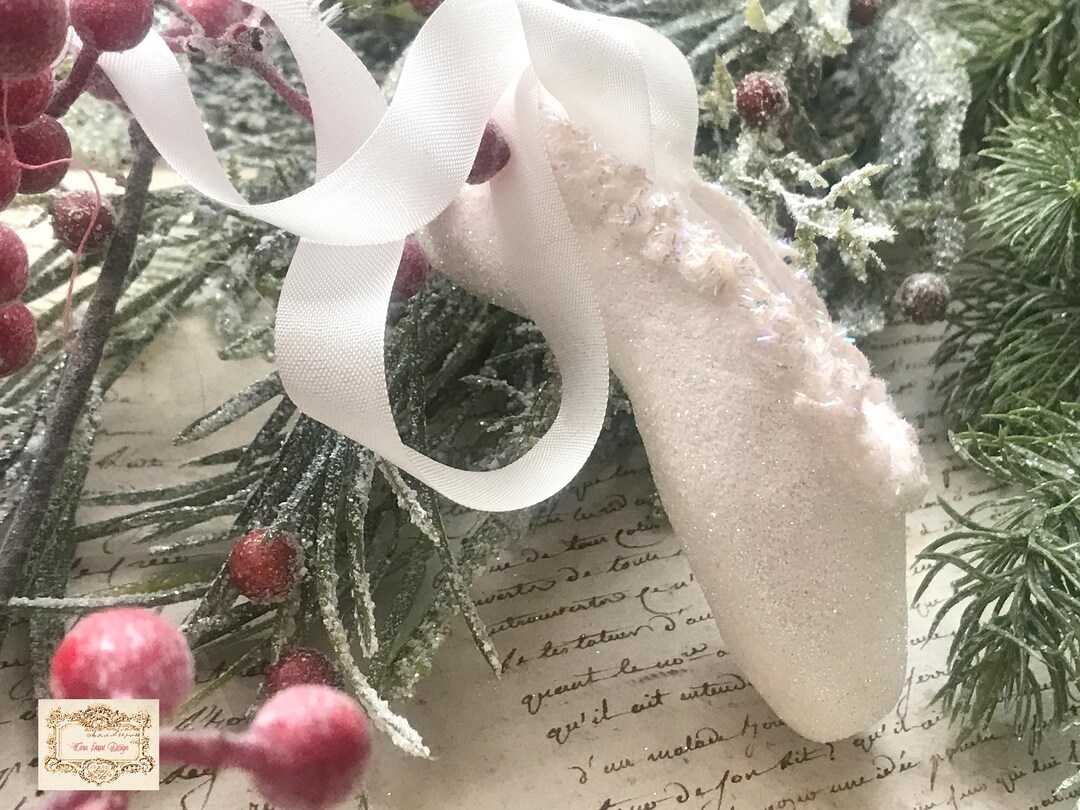 Single White Glitter Paper Pointe Shoe With Sparkling Mica , Christmas ...