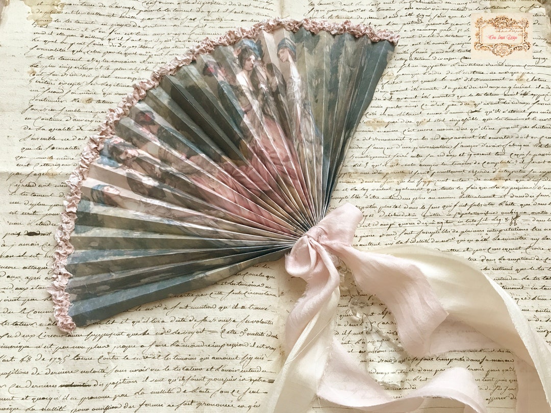 Baroque Rococo Paper Fan With Pure Silk Ribbons and Chandelier Glass ...