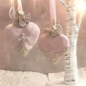 3 Pink Heart Hanging Decorations , Valentines Day Decor , Baroque ...