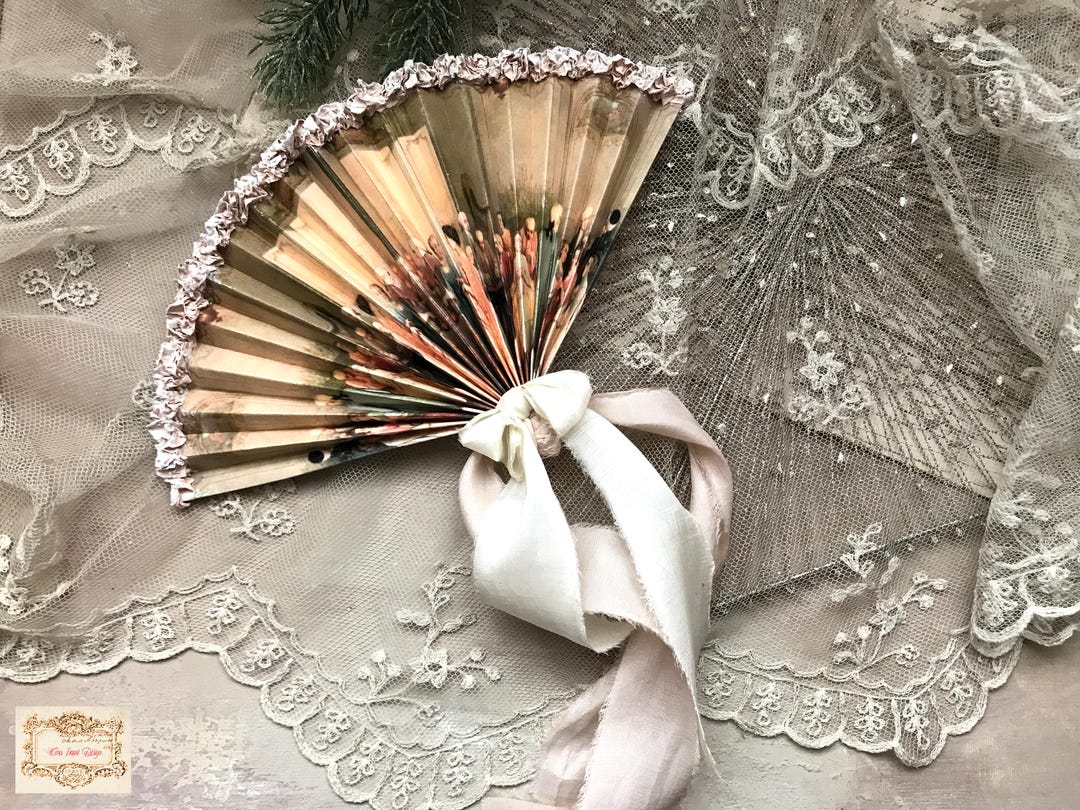 Baroque Rococo Paper Fan With Pure Silk Ribbons , Marie Antoinette ...