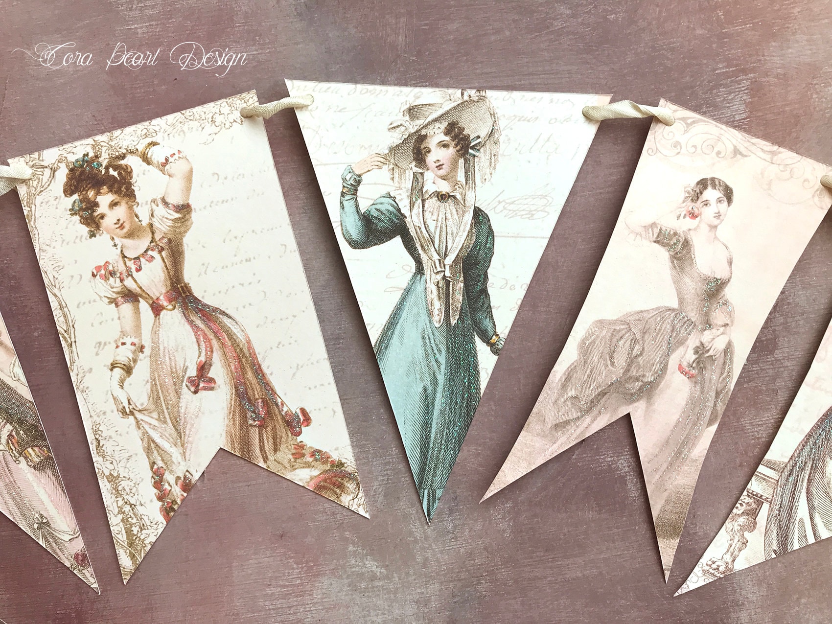 Jane Austen Inspired Regency Glitter Bunting Flag Garland , Classroom ...