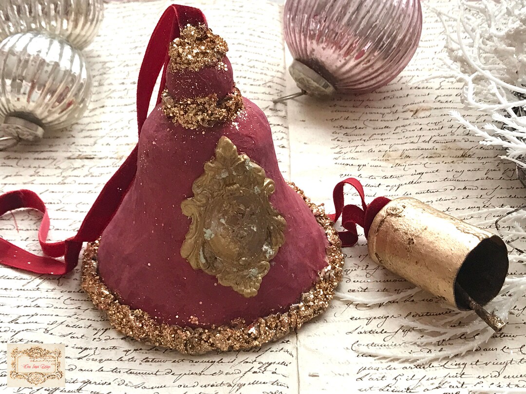Red Baroque Rococo Christmas Bell Hanging Decoration , Red Glitter ...