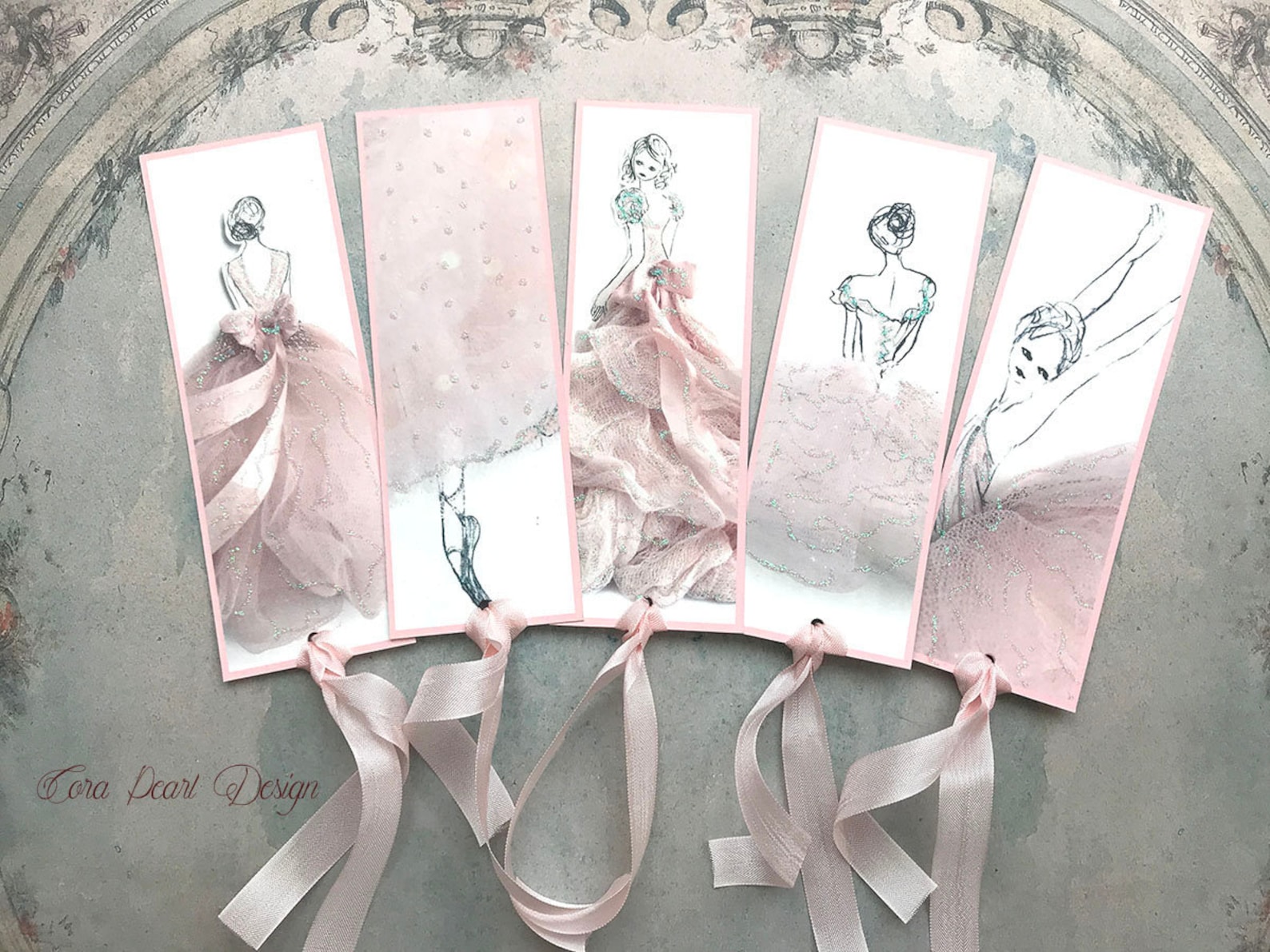 5 Pink Glitter Ballerina Bookmarks , Ballet Art , Shabby Chic Tags ...